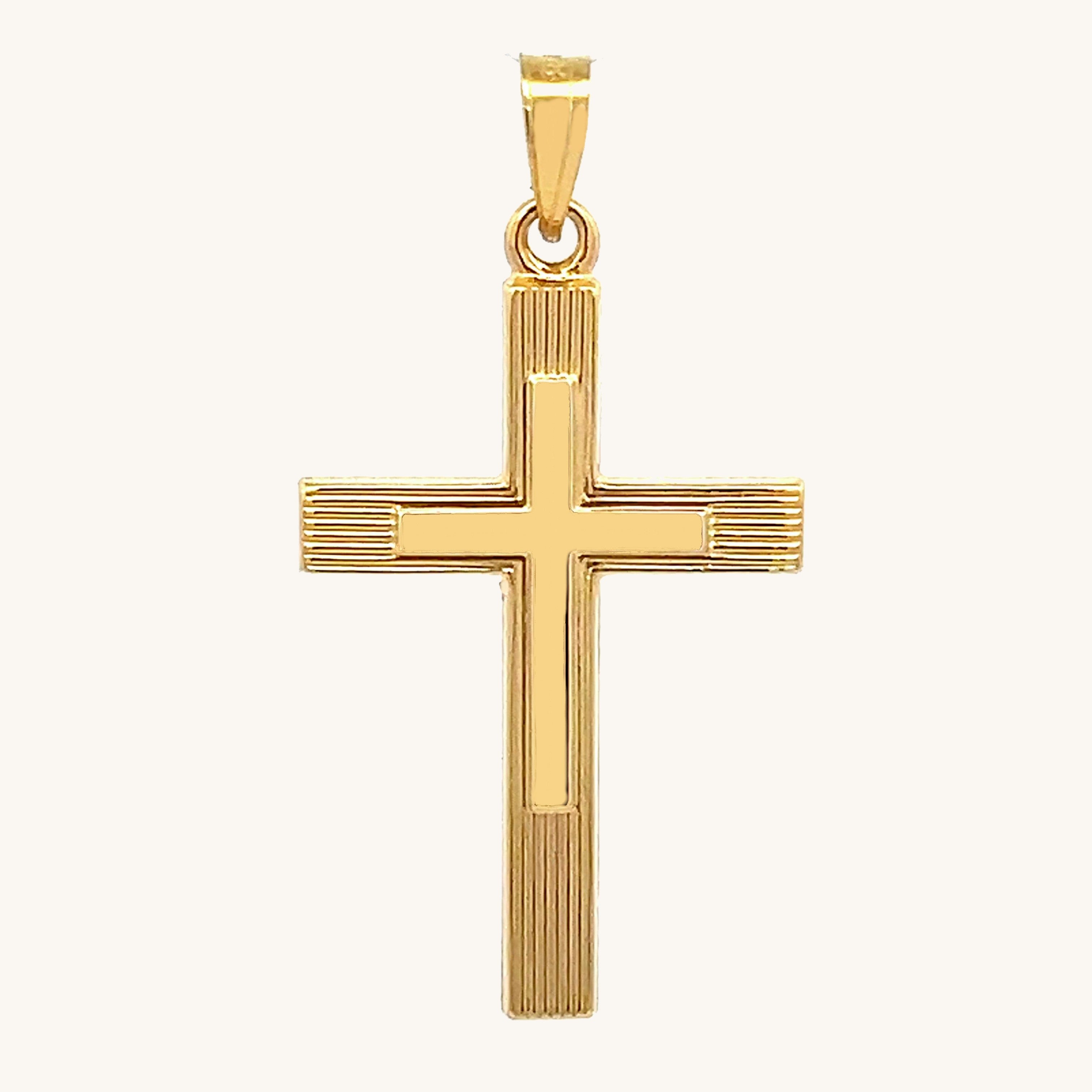 14K GOLD ENGINE-TURN DESIGN CROSS PENDANT | Cross + Crown