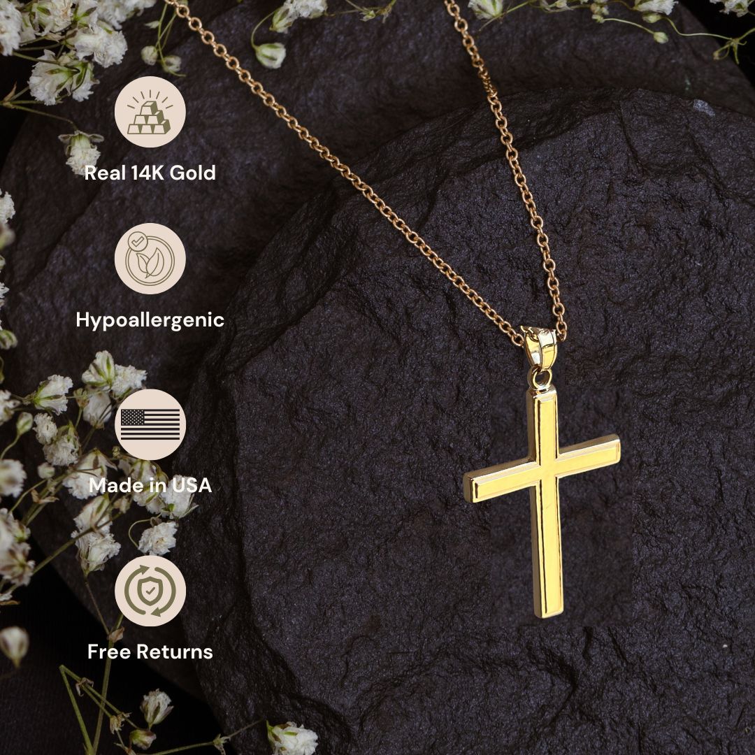 14K GOLD PLAIN REVERSIBLE CROSS PENDANT | Cross + Crown