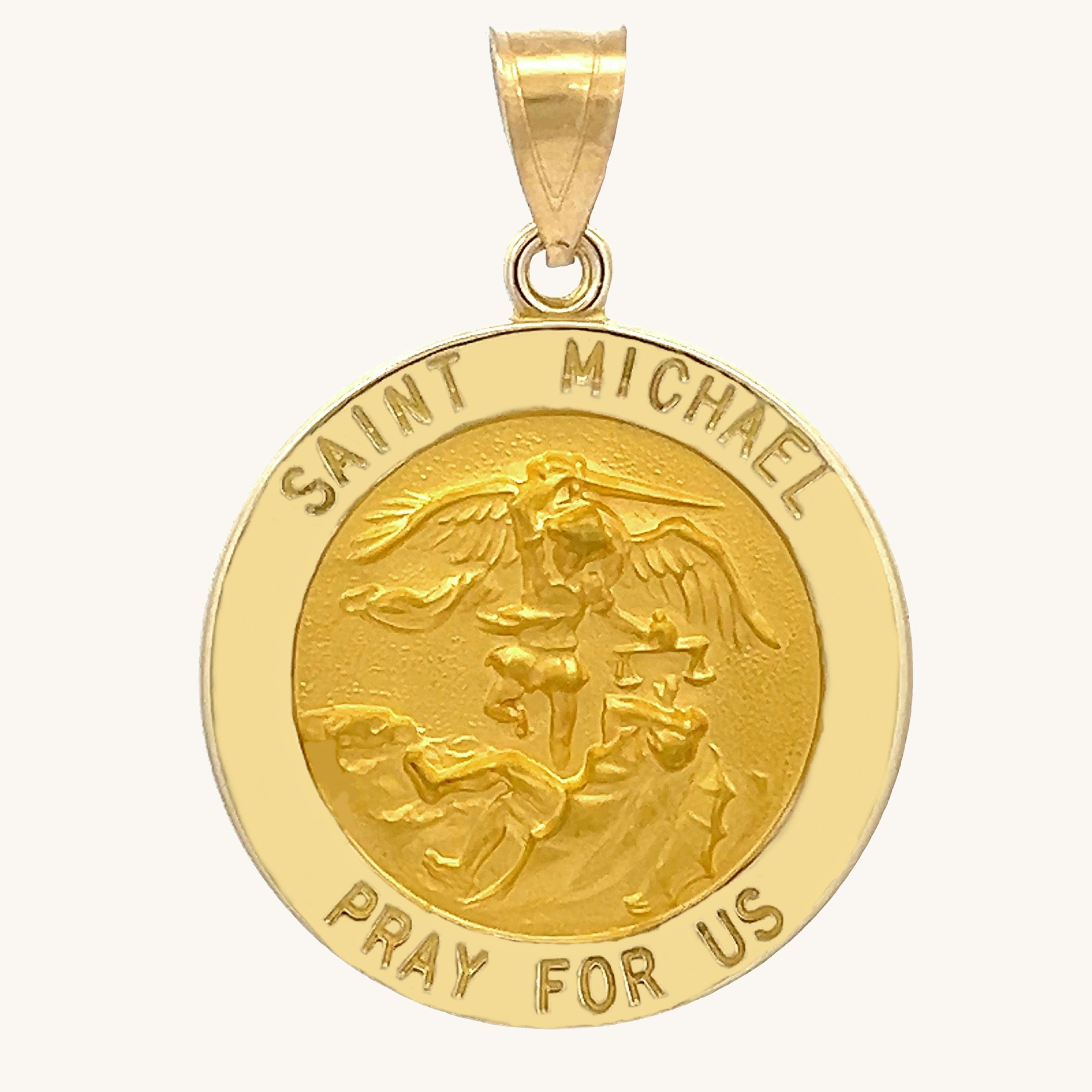 14K GOLD SAINT MICHAEL MEDAL | ROUND | Cross + Crown