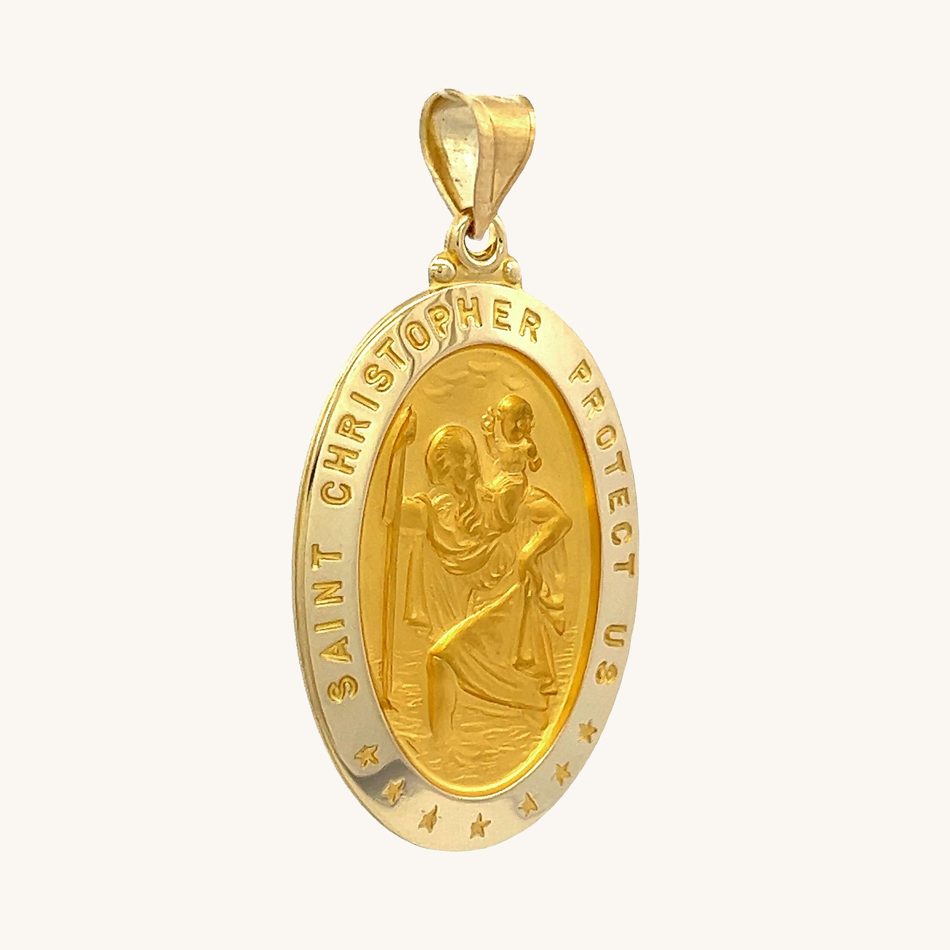 14K GOLD SAINT CHRISTOPHER MEDAL | OVAL | Cross + Crown