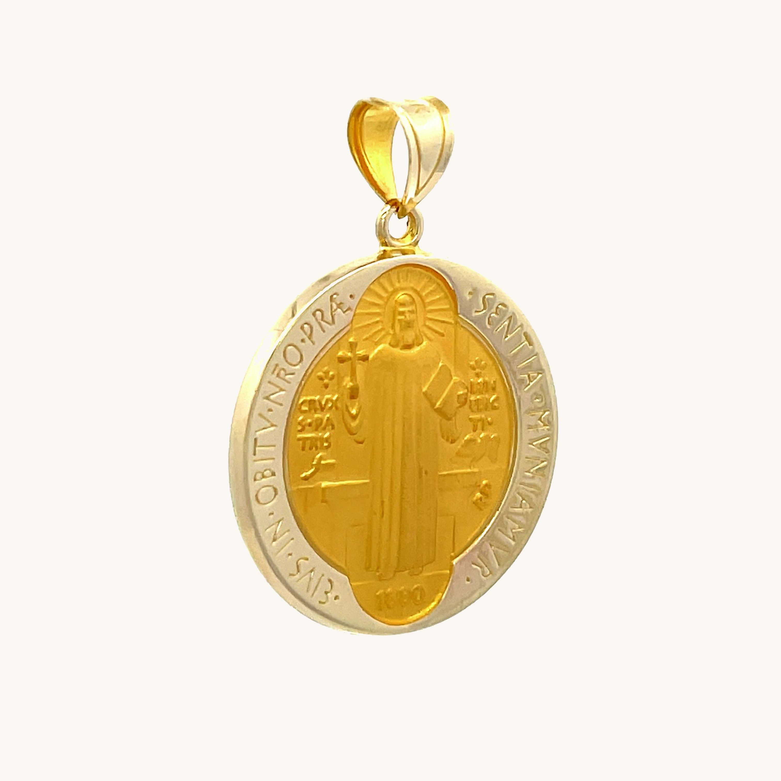 14K GOLD SAINT BENEDICT MEDAL | ROUND | Cross + Crown