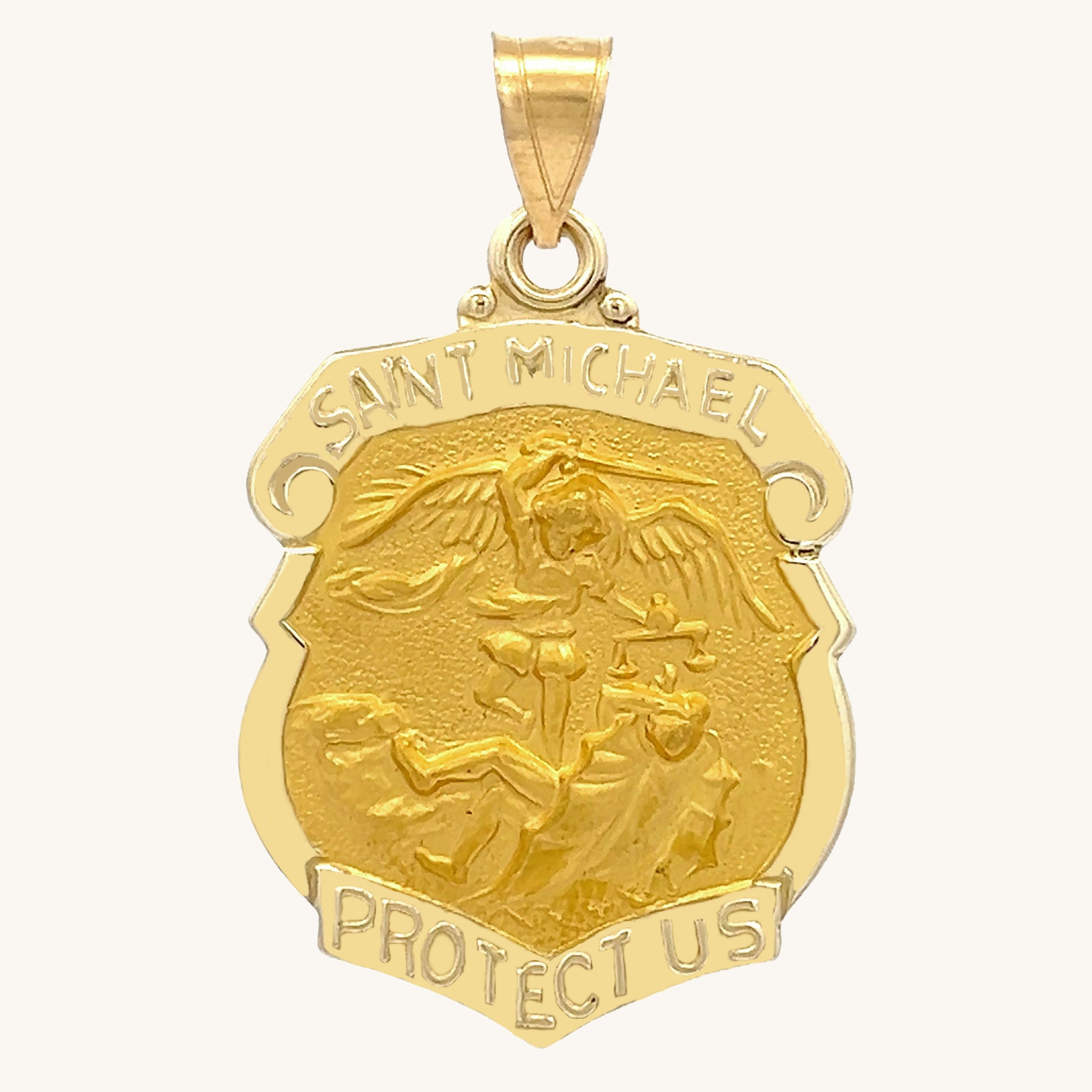 14K GOLD SAINT MICHAEL MEDAL | BADGE | Cross + Crown