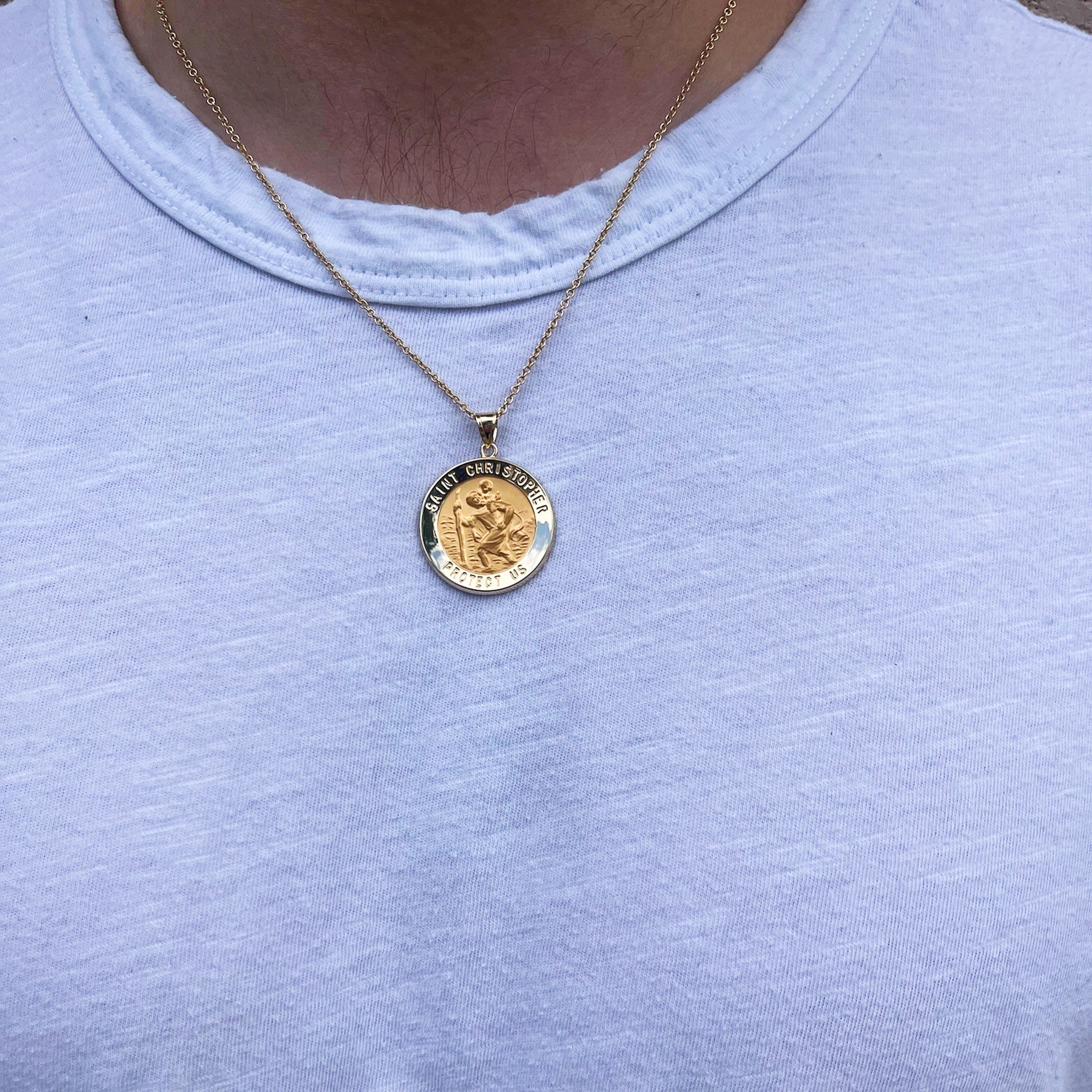 14K GOLD SAINT CHRISTOPHER MEDAL | ROUND | Cross + Crown