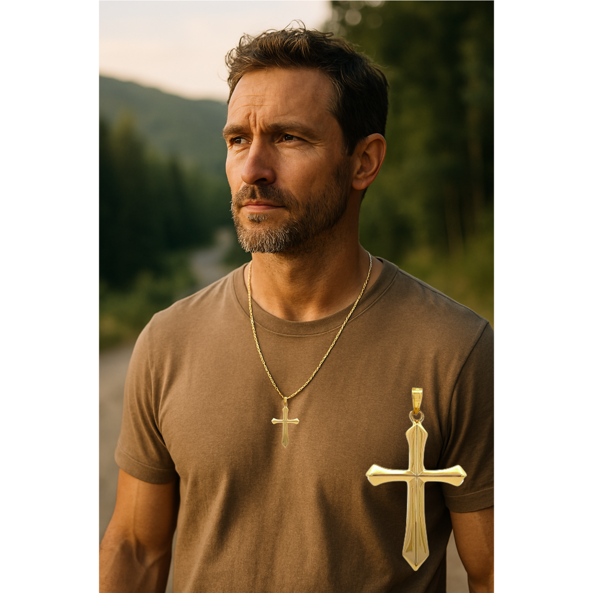 14K GOLD ANGLED CROSS PENDANT | Cross + Crown