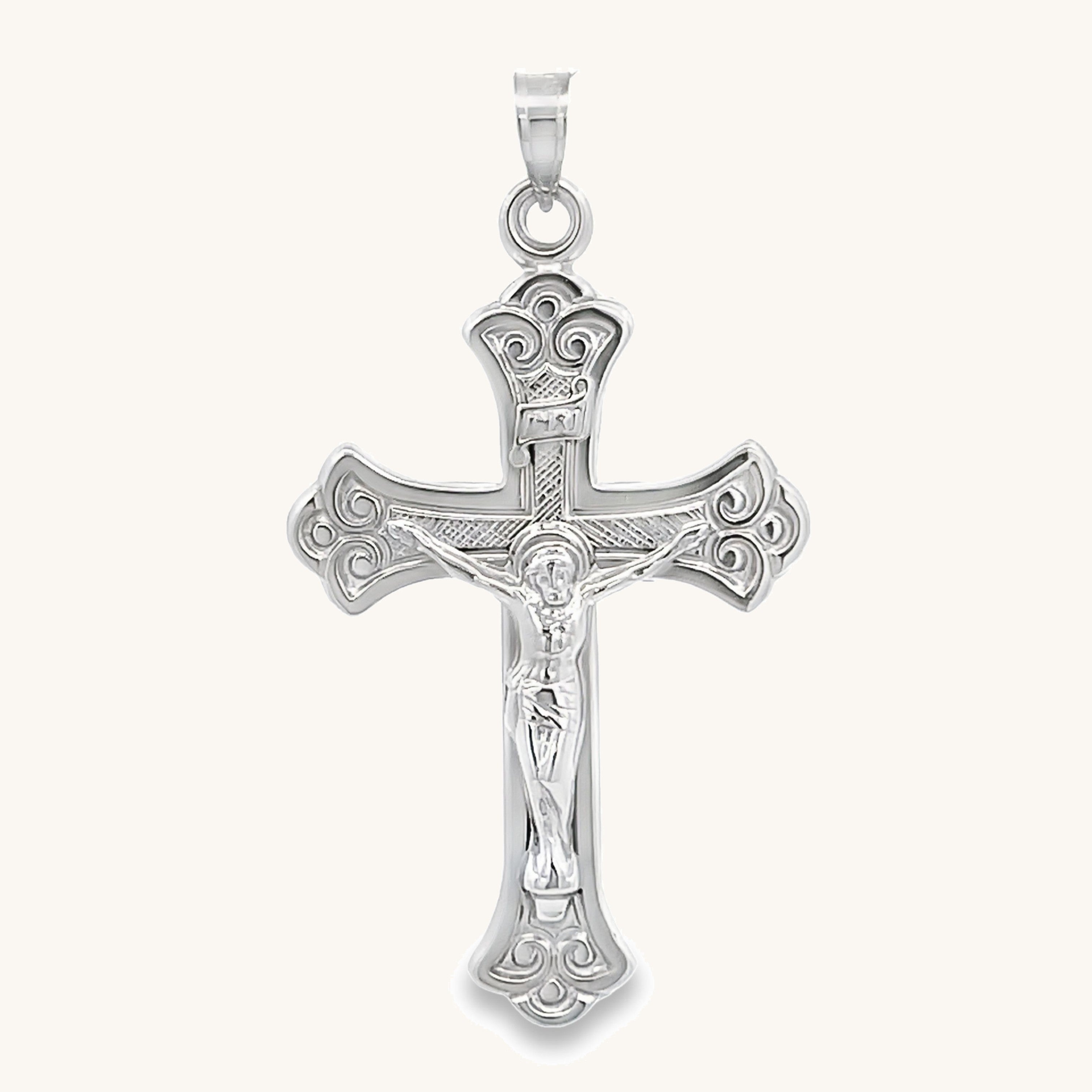 SOLID 14K GOLD DESIGN INRI CRUCIFIX PENDANT | Cross + Crown