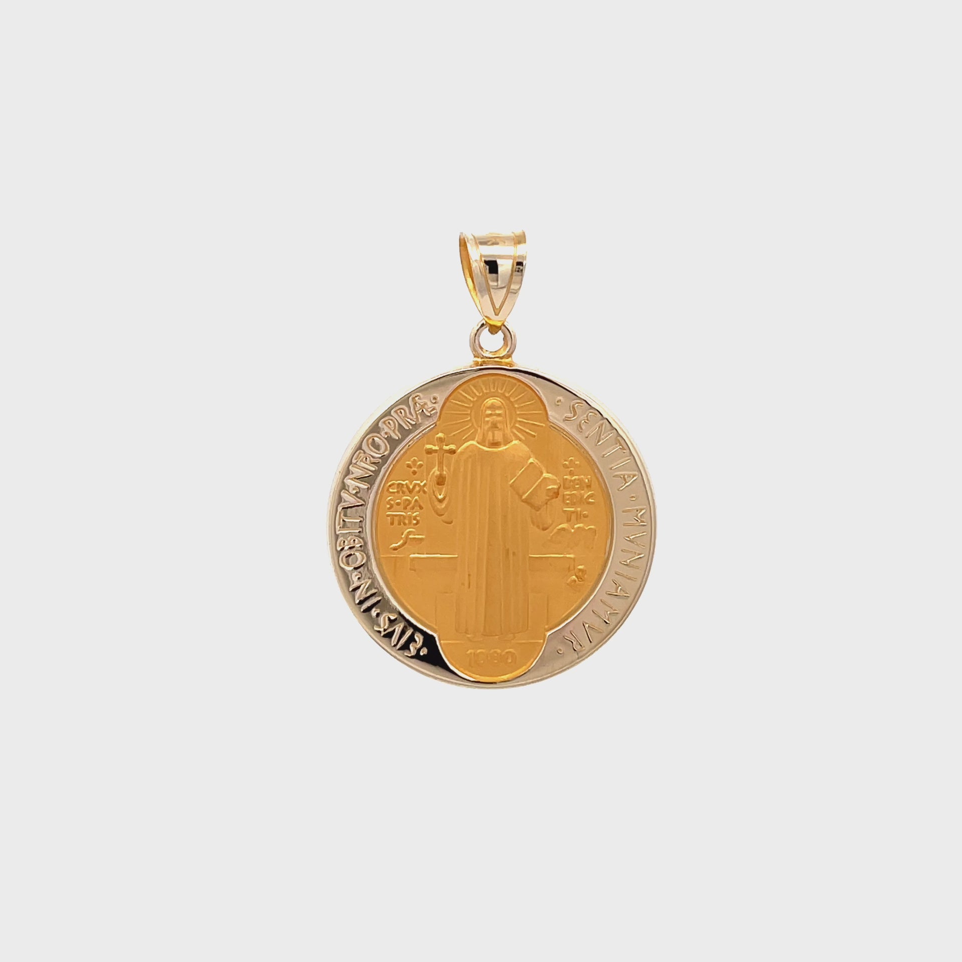 14K GOLD SAINT BENEDICT MEDAL | ROUND | Cross + Crown